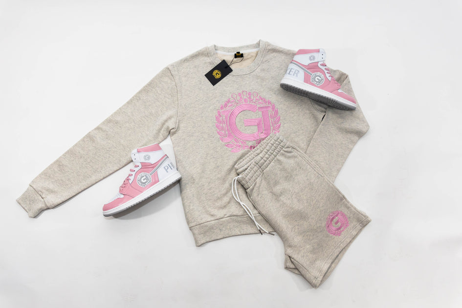 Men's Custom Grey and Pink French Terry Cotton Short Set – JGJ Custom Designs